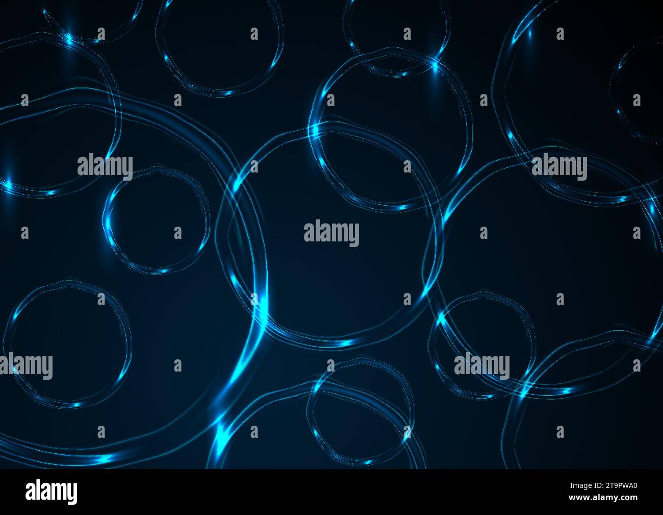Blue neon glowing smooth circles abstract background. Vector geometric ...