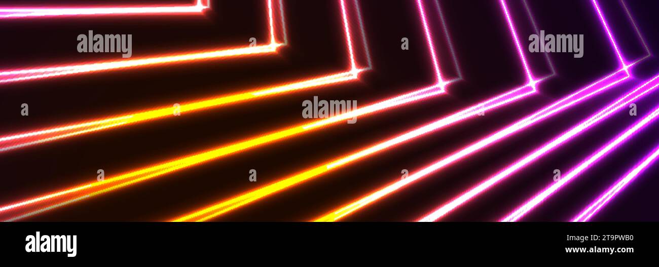 Orange and violet neon laser curved lines abstract tech background ...