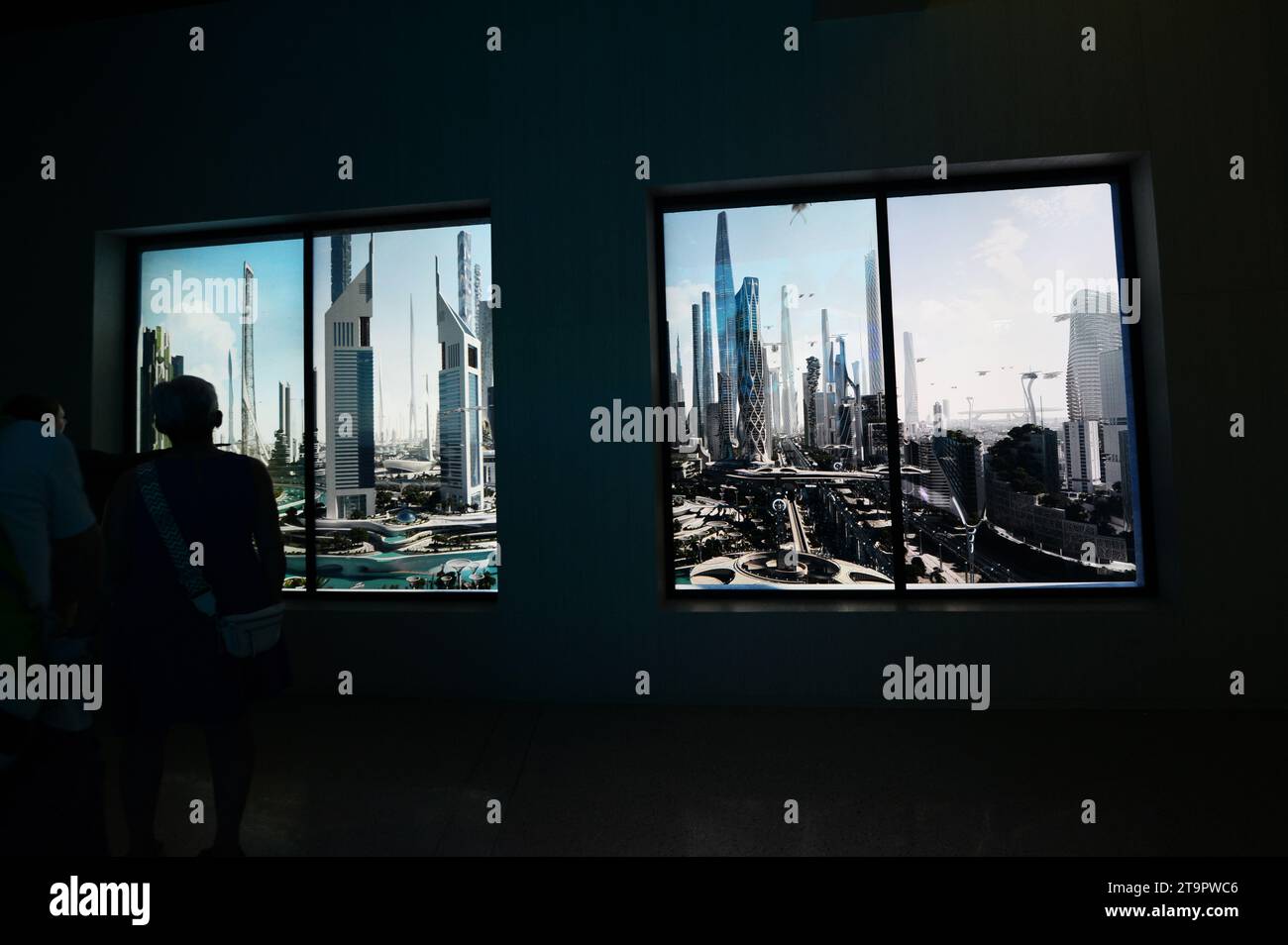 futuristic skyline of Dubai displayed at the Museum of the Future in ...