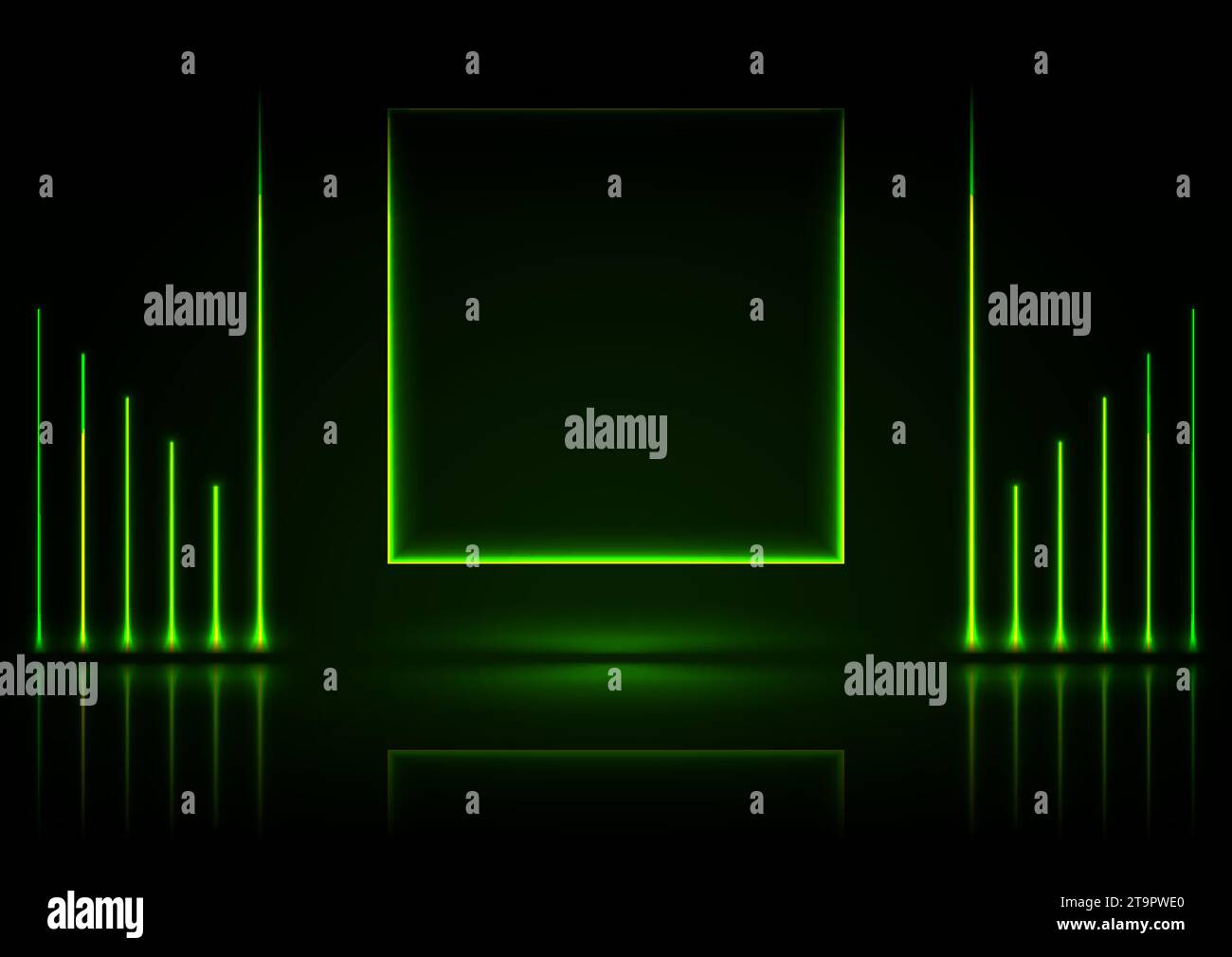 Green neon lines and square abstract technology background. Futuristic ...