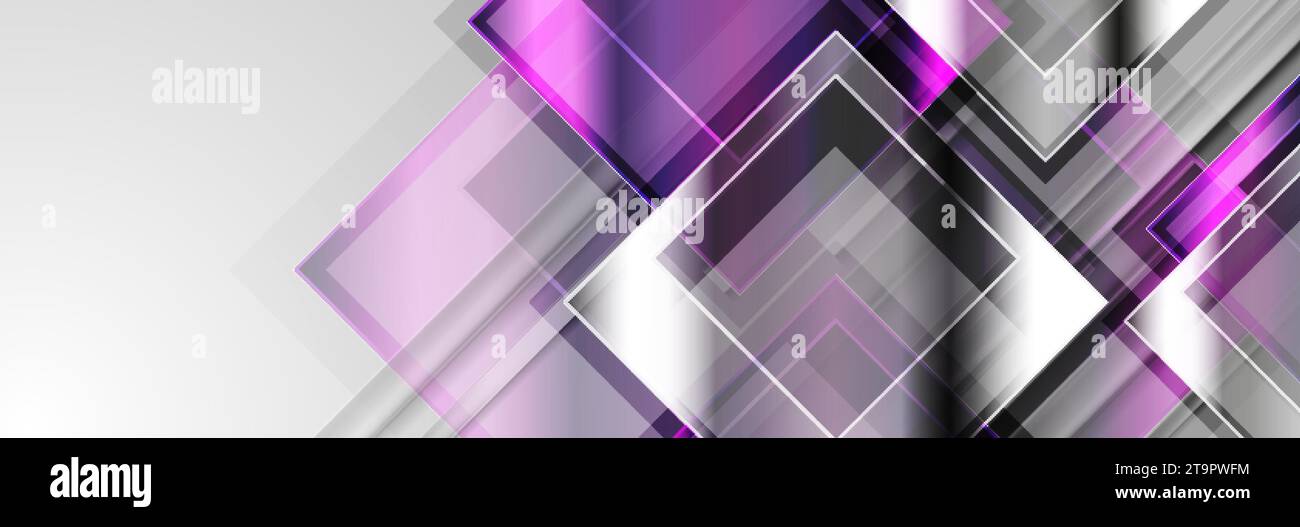 Violet and silver grey glossy squares abstract technology background ...