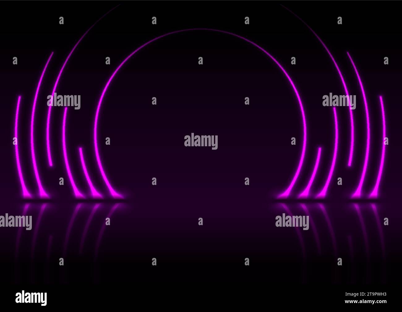 Violet neon laser circles with reflection. Abstract technology ...