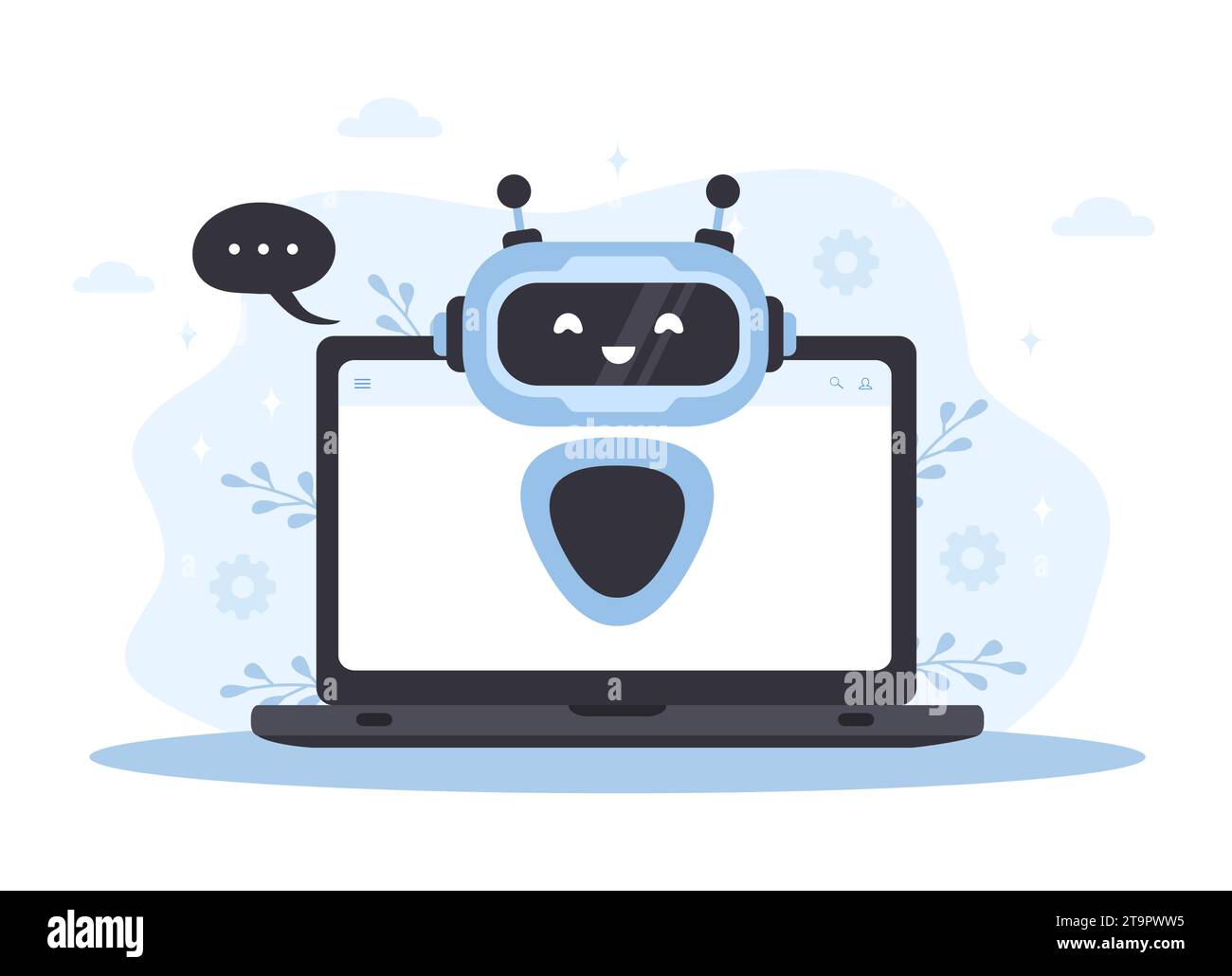 Robot chatbot on laptop screen. AI business assistant. Online customer ...