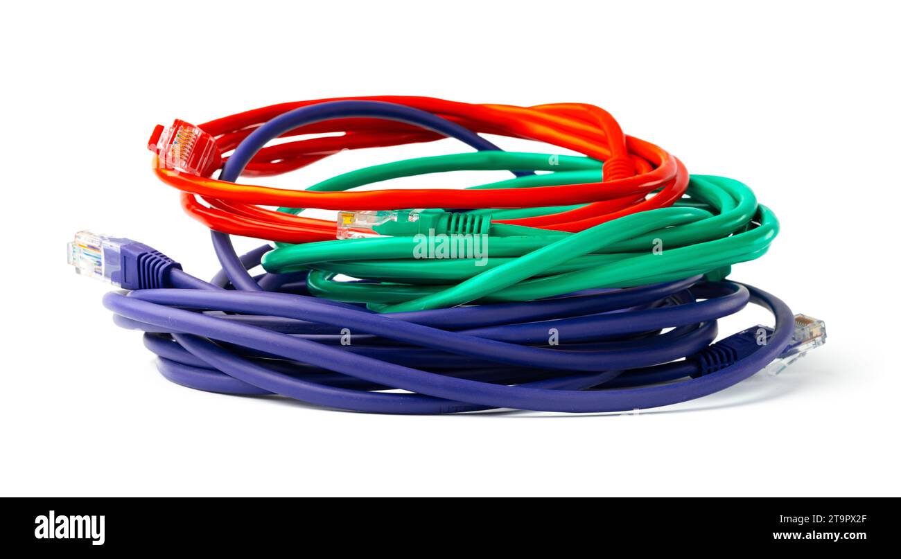 Colorful network cables switch on white background Stock Photo - Alamy