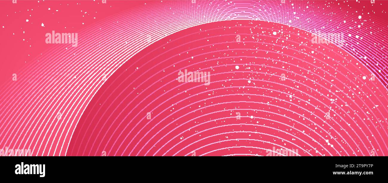 White round lines and dots on pink background. Abstract modern geometric minimal vector design ...