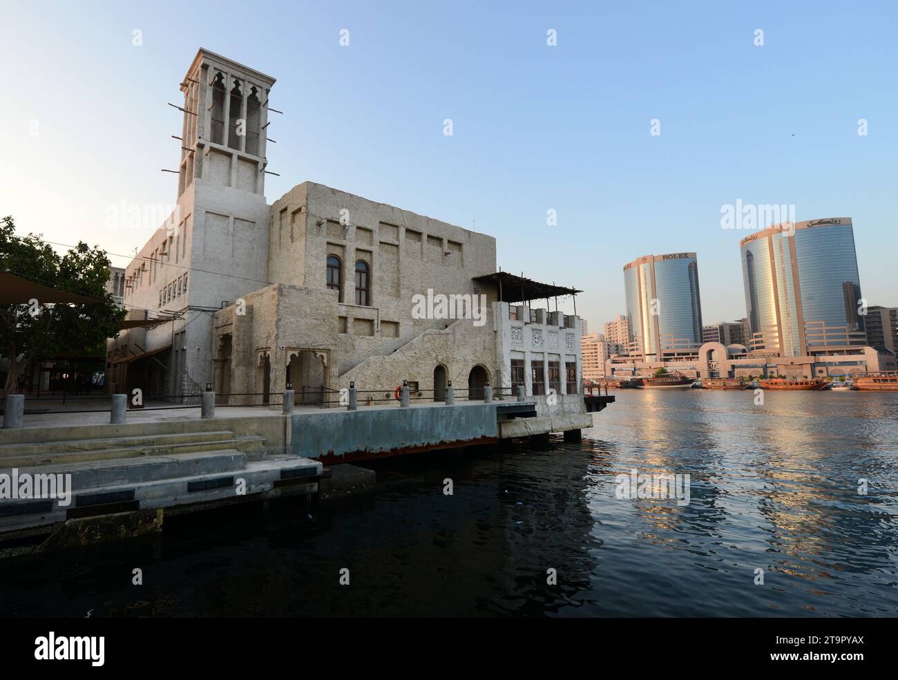 Beautiful old buildings in Old Dubai along the Dubai Creek with the ...