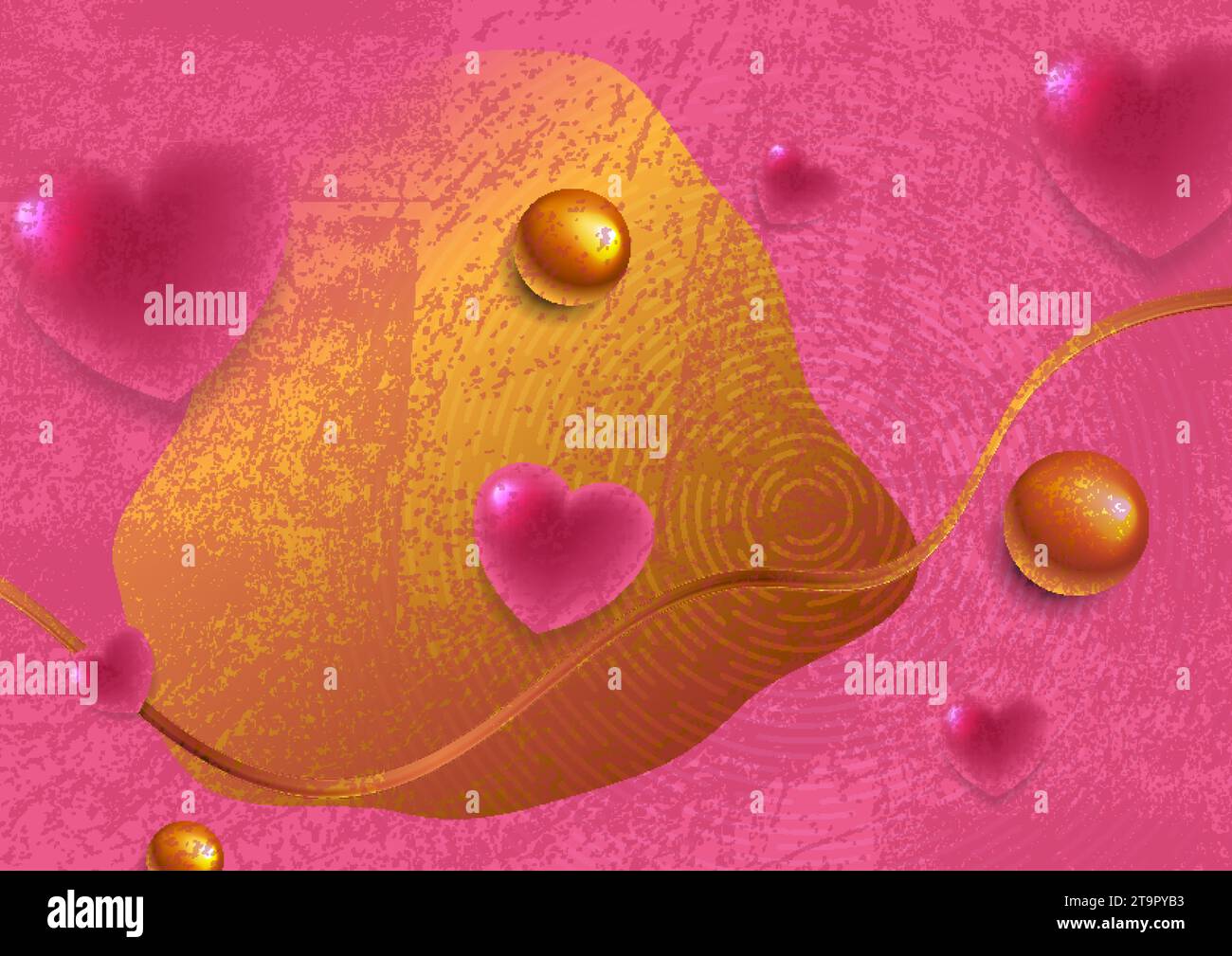 Pink and golden Valentines Day grunge abstract background with hearts ...