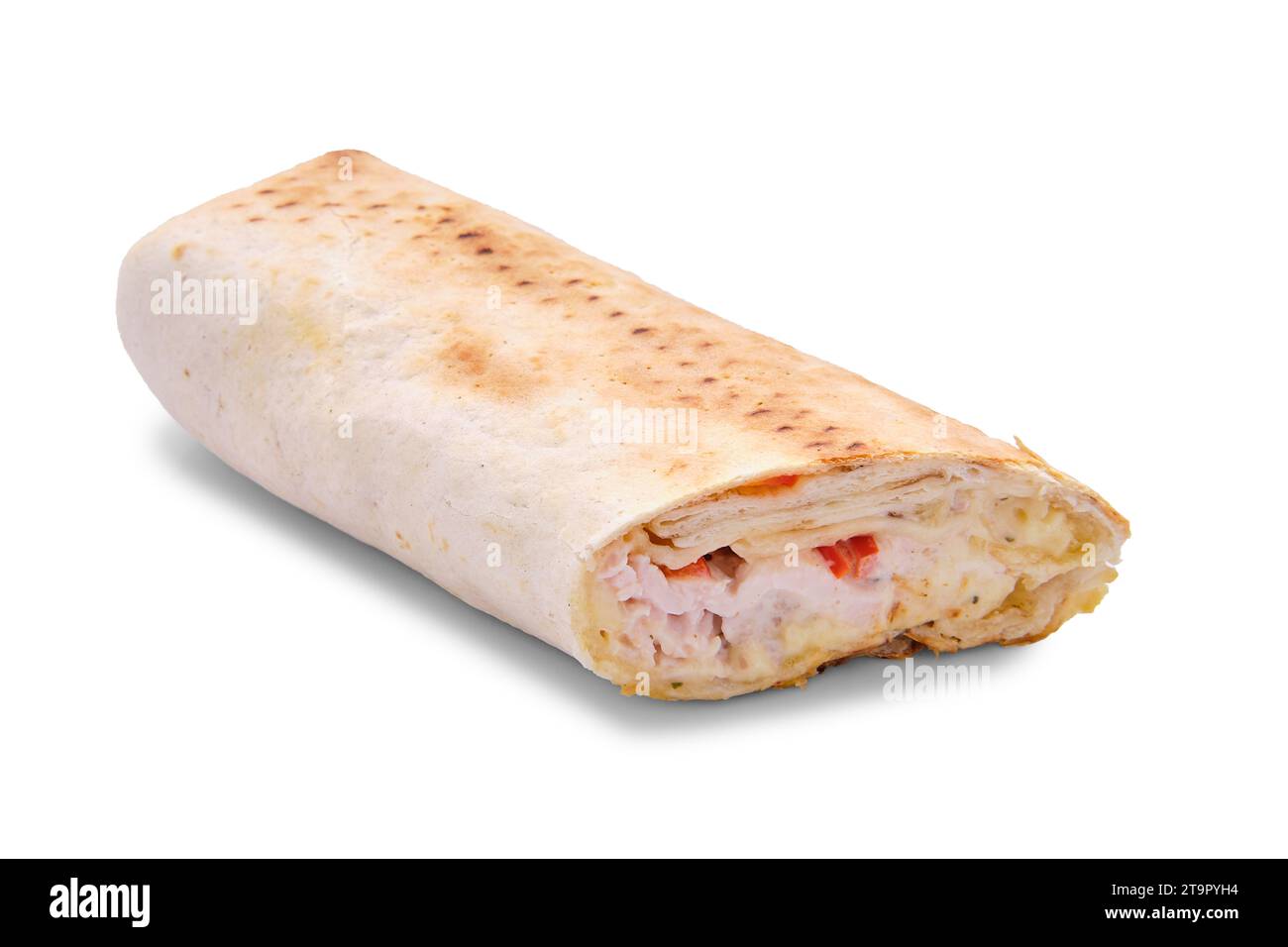 Shawarma with chicken meat, melted cheese and bell pepper Stock Photo ...