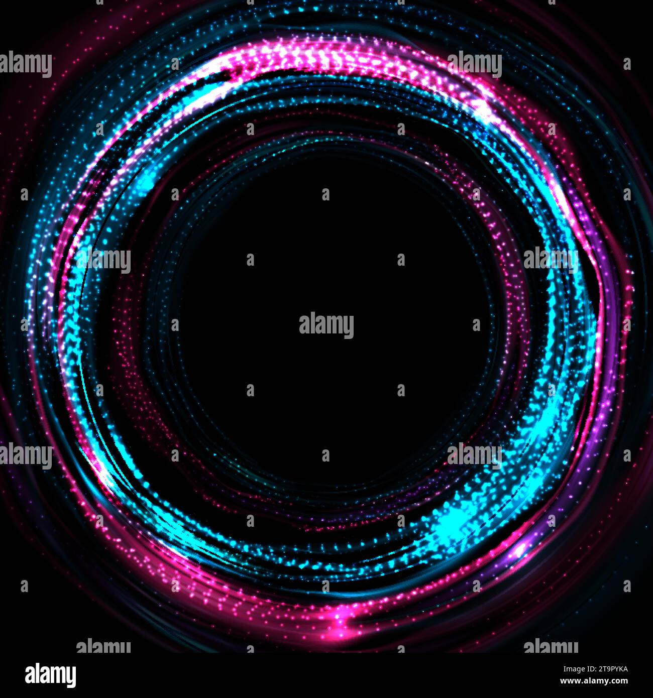 Blue purple glowing liquid rings and neon dots abstract background ...