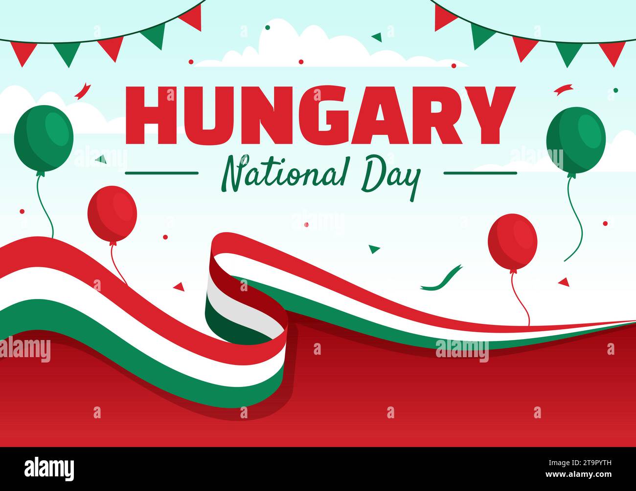 Happy Hungary National Day Vector Illustration on 15th of March with Hungary Flag in Flat ...