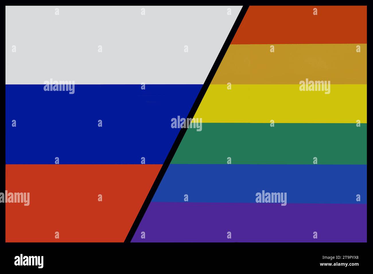 Russlandflagge und Regenbogenflagge Russlandflagge und Regenbogenflagge ...