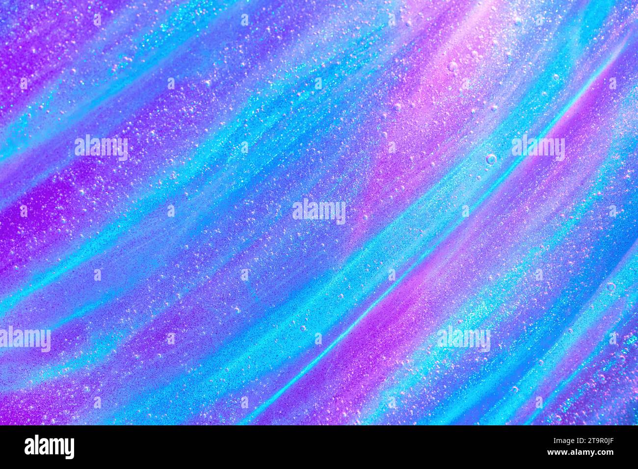 Purple, mint blue transparent wave pattern glitter slime gel background ...