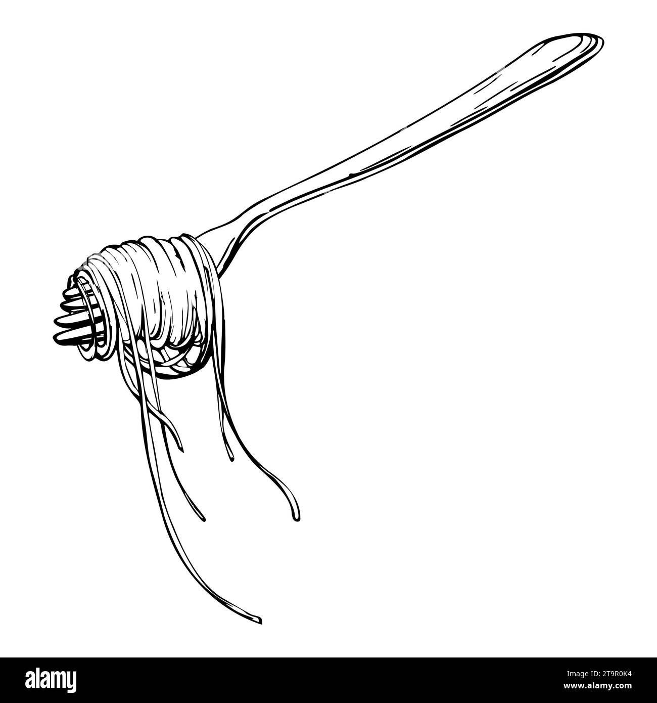 Hand drawn vector ink illustration. Long pasta Italian cuisine ...