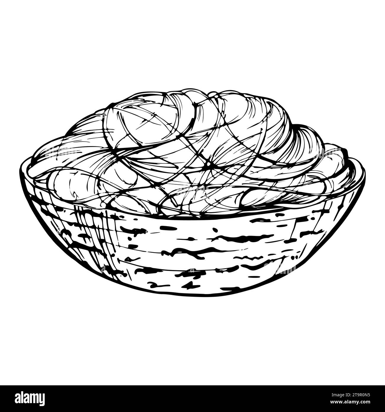 Hand drawn vector ink illustration. Long pasta Italian cuisine ...