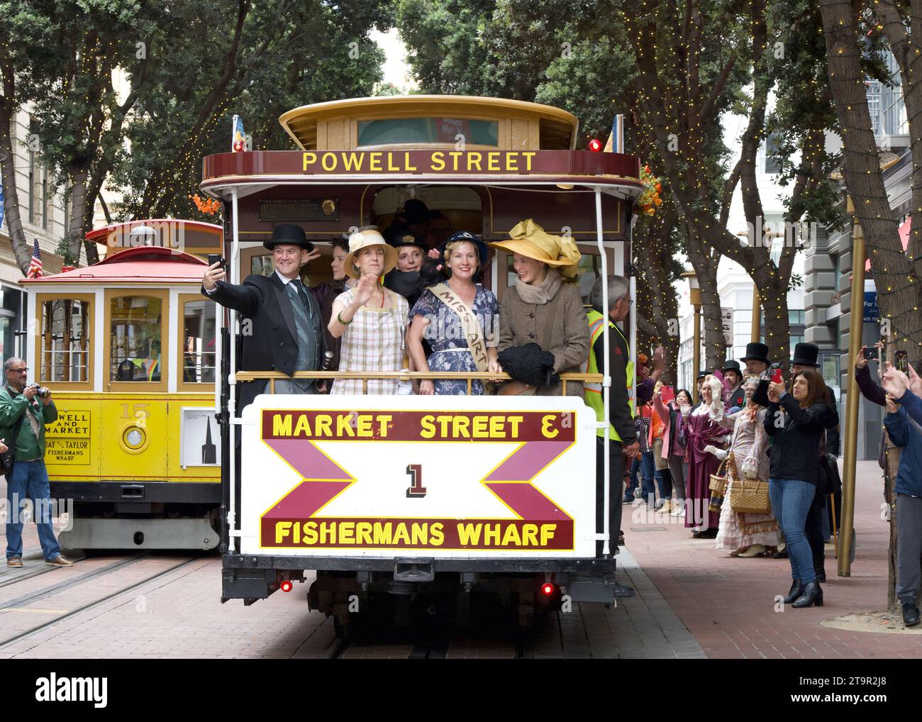 San Francisco, CA - Aug 2, 2023: Trolley car departing Powell Street ...