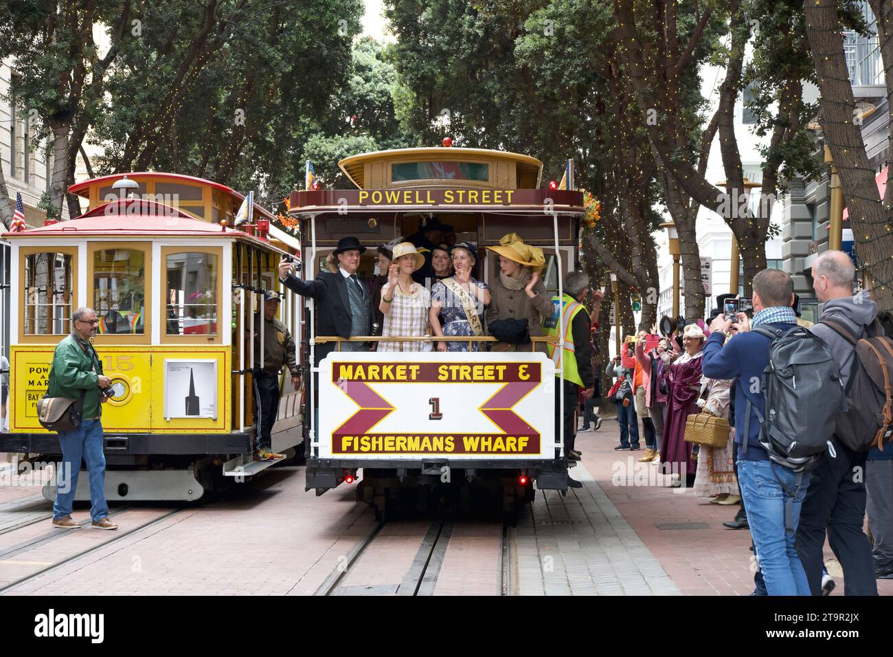 San Francisco, CA - Aug 2, 2023: Trolley car departing Powell Street ...