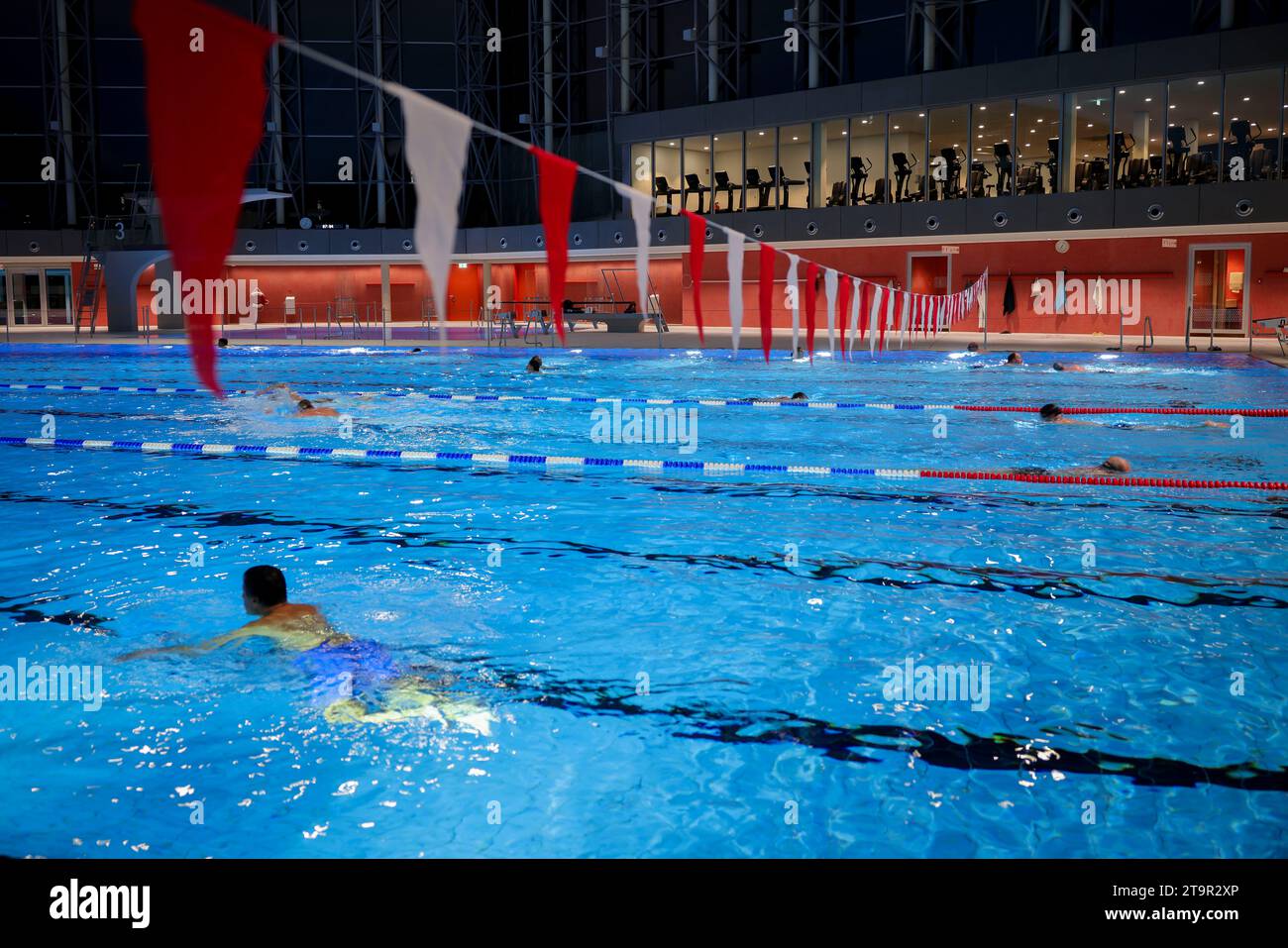 Hamburg, Germany. 27th Nov, 2023. The first swimmers are out and about ...