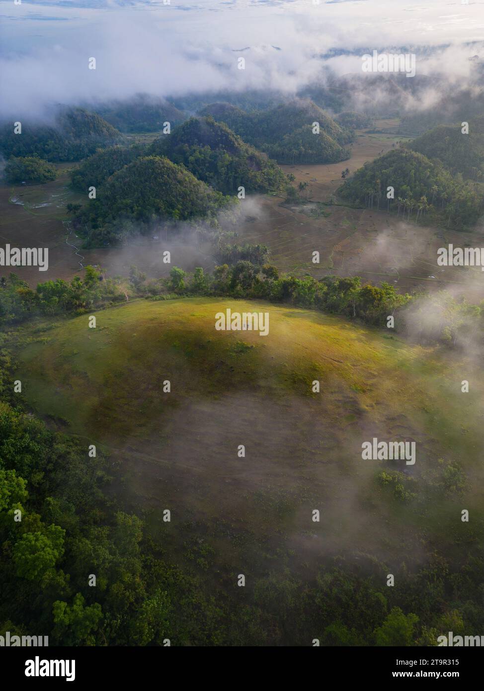 An aerial view of Chocolate Hills, Bohol Island, Philippines at sunset ...