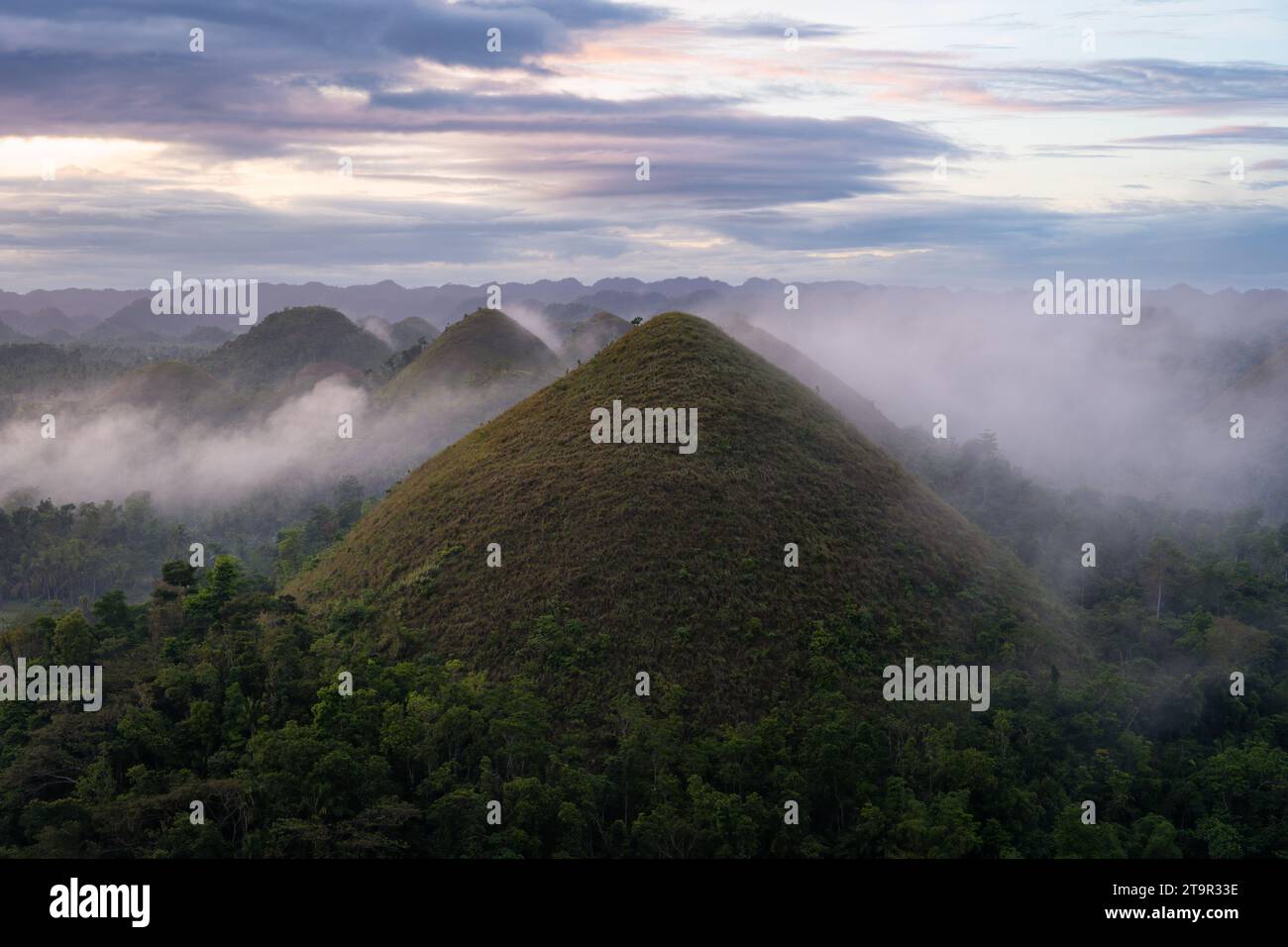 An aerial view of Chocolate Hills, Bohol Island, Philippines at sunset ...