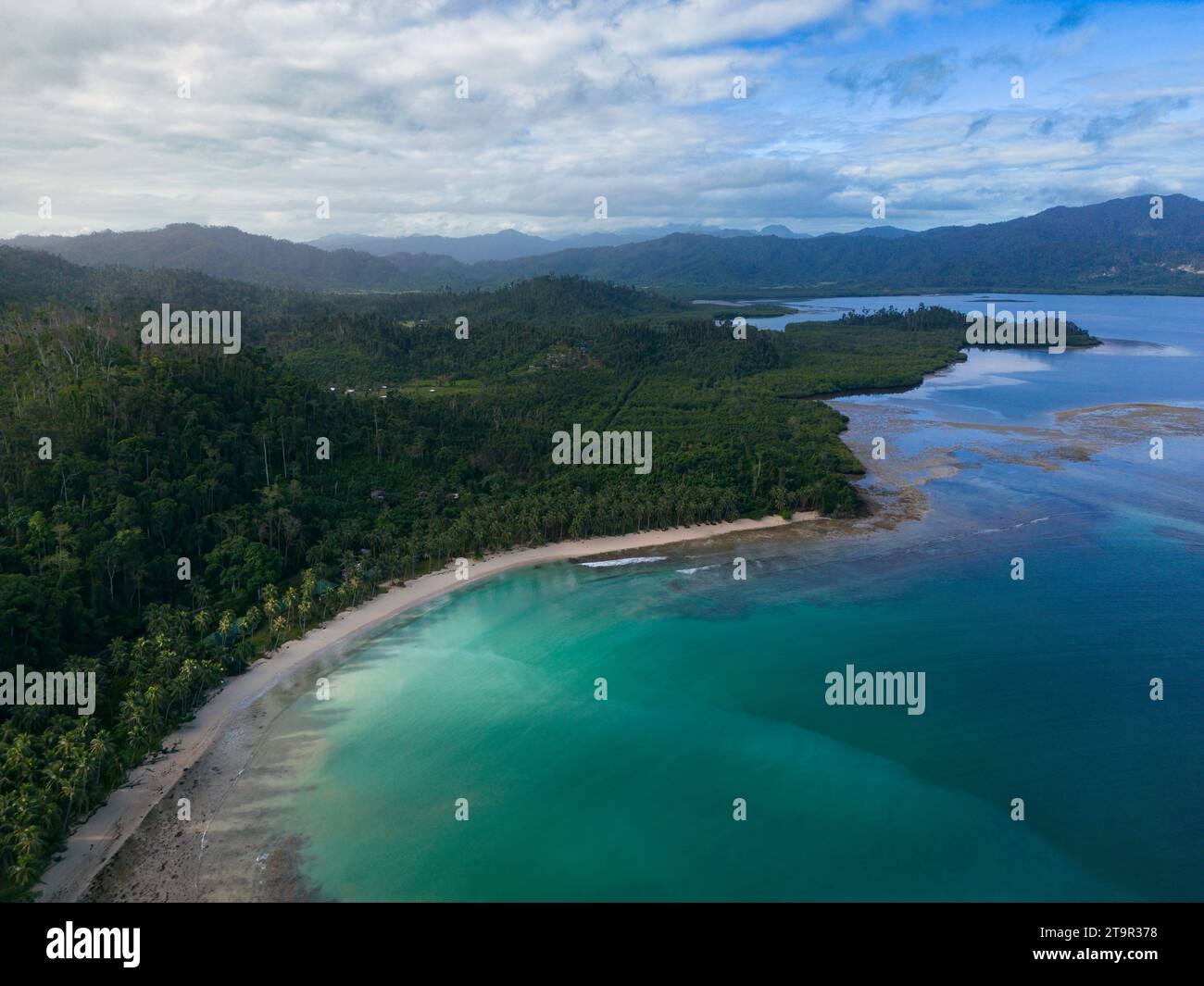 An aerial view of White Beach, Port Barton, Palawan Island, Philippines ...