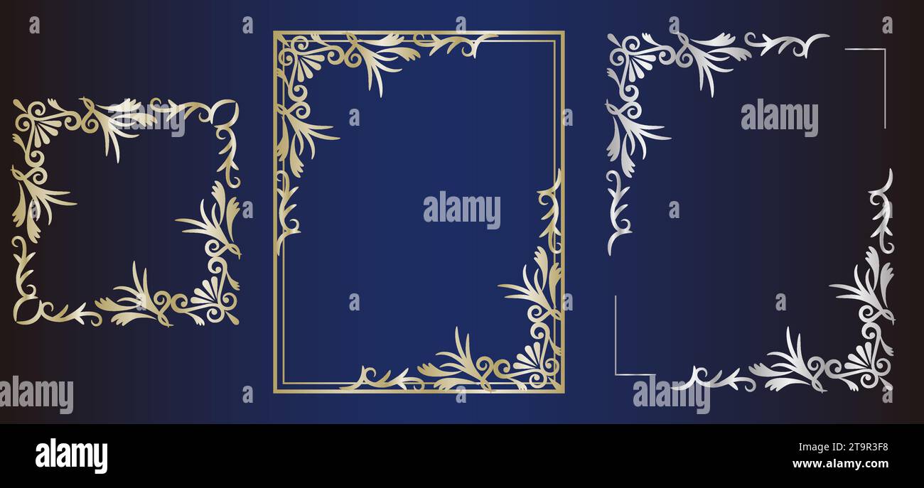Gold and silver elegant leaf square frame set Stock Vector Image & Art ...