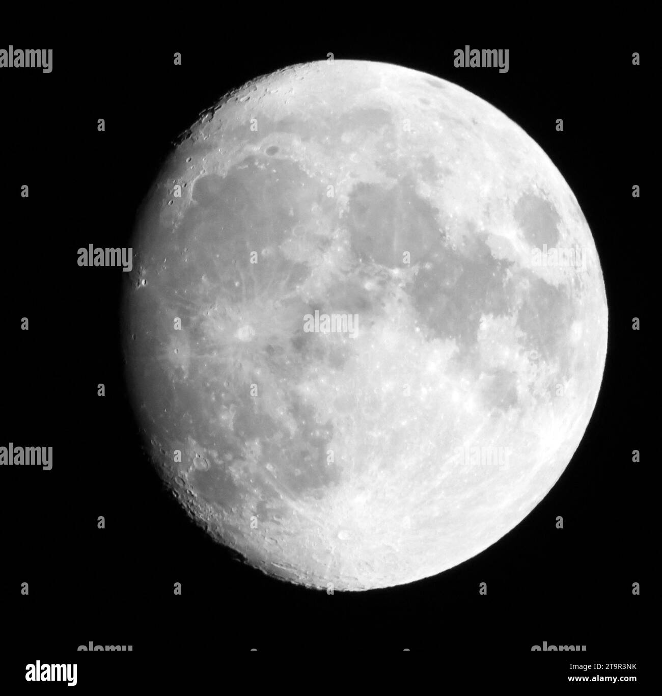 A stunning view of the large gray moon captured in a black sky Stock ...