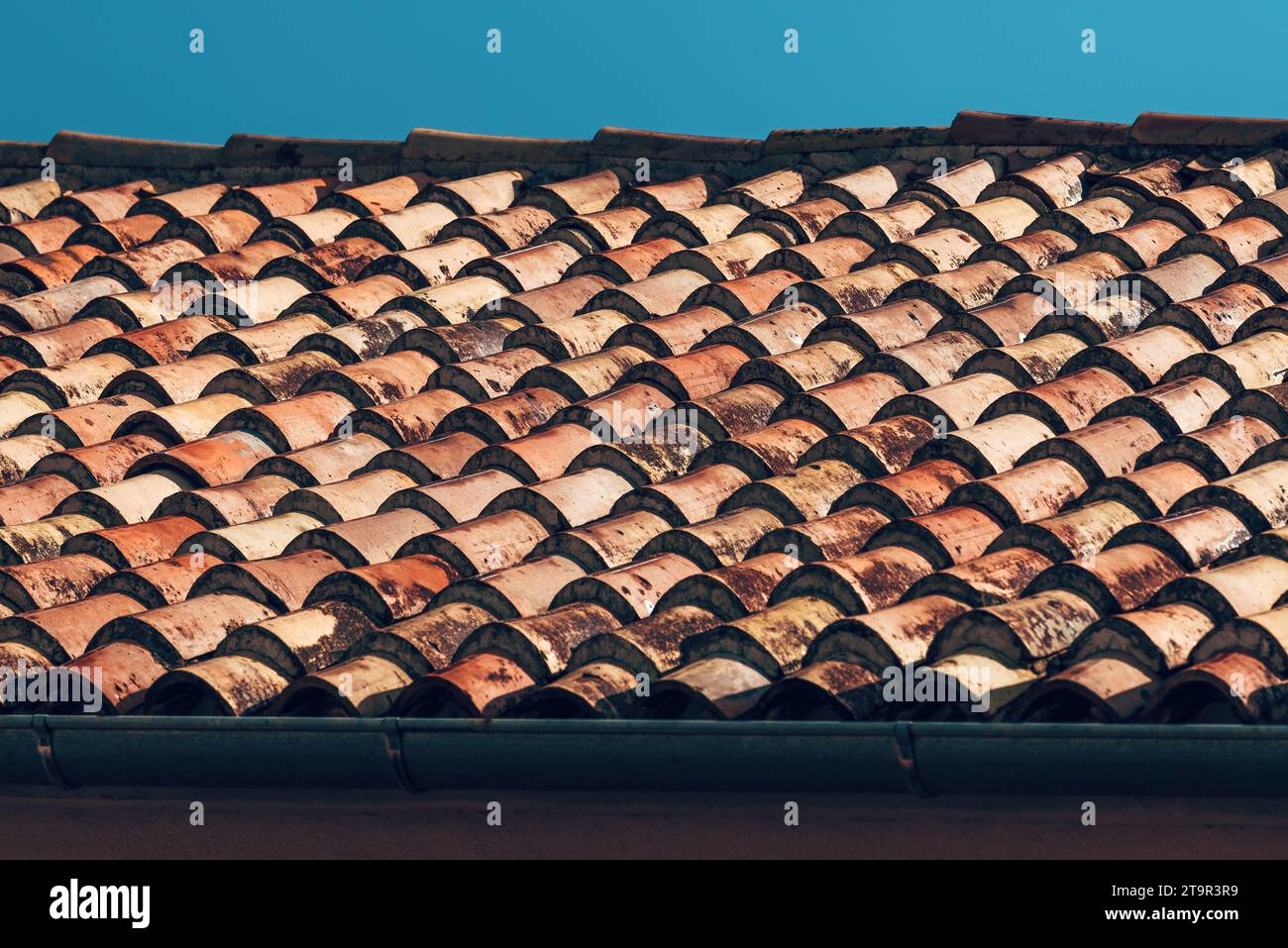 Old vintage red ceramic barrel roof tile typical for Mediterranean ...