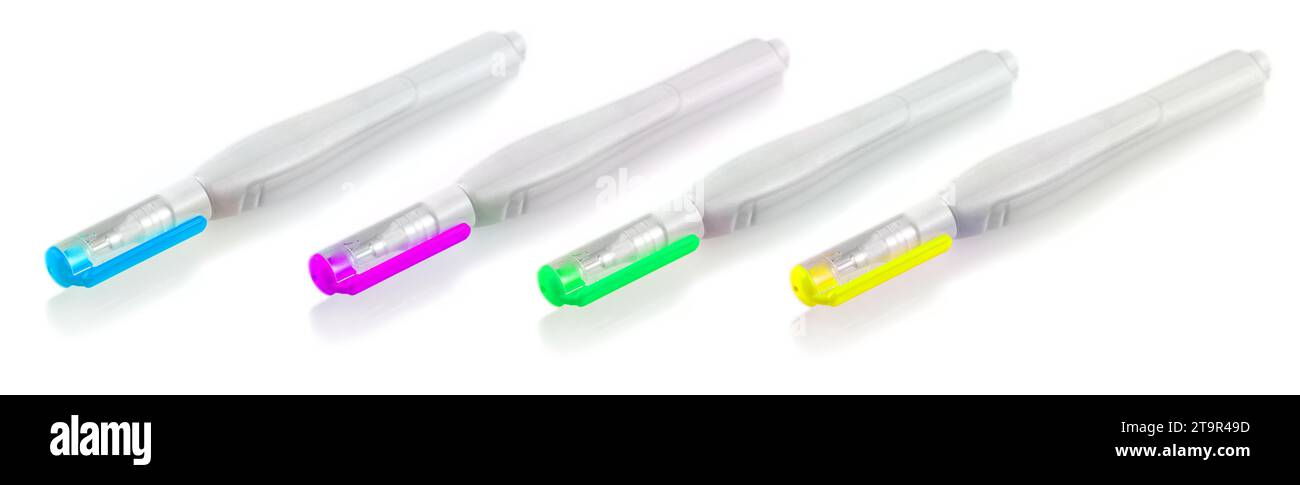 The set of colored pen corrector isolated on white background with ...