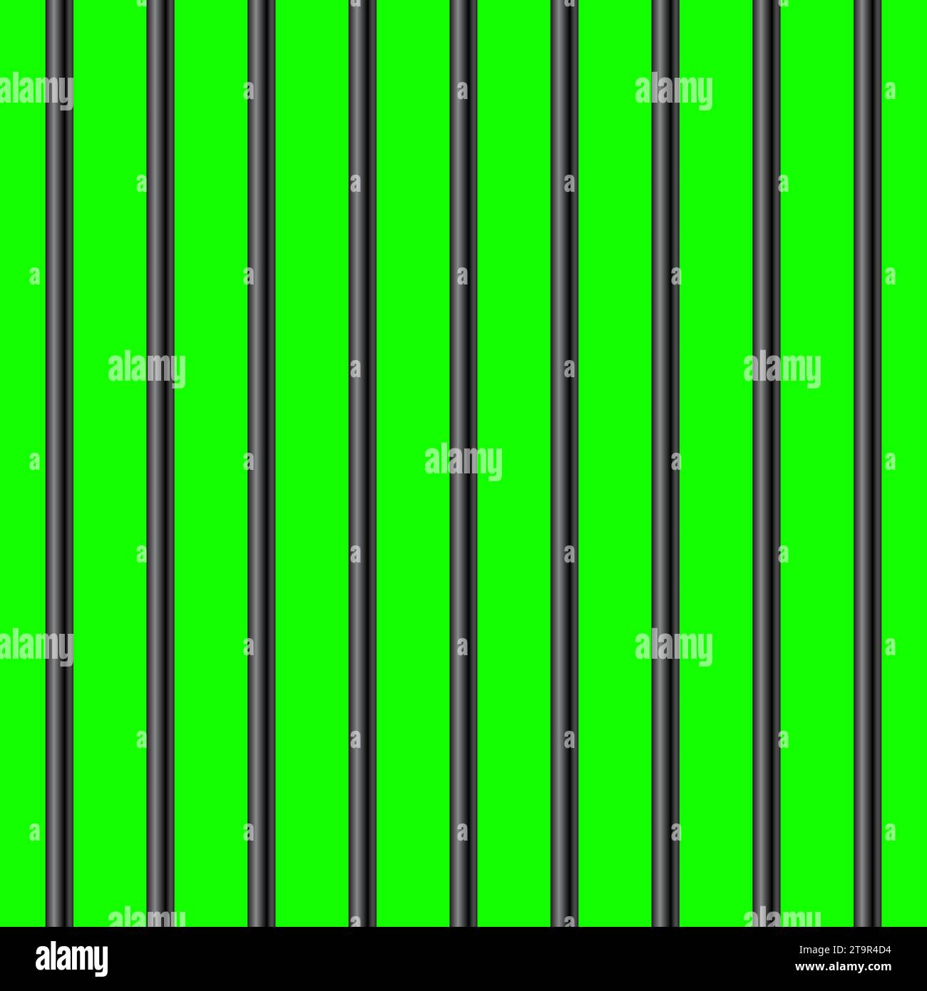 Black metal prison bars on green chroma key background. Detailed jail ...