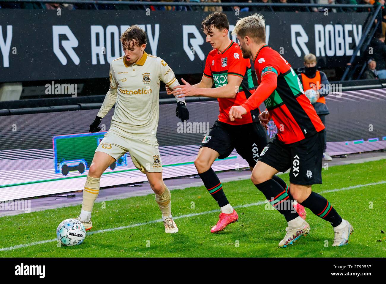 NIJMEGEN, NETHERLANDS - NOVEMBER 26: Jakob Breum (Go Ahead Eagles) and ...