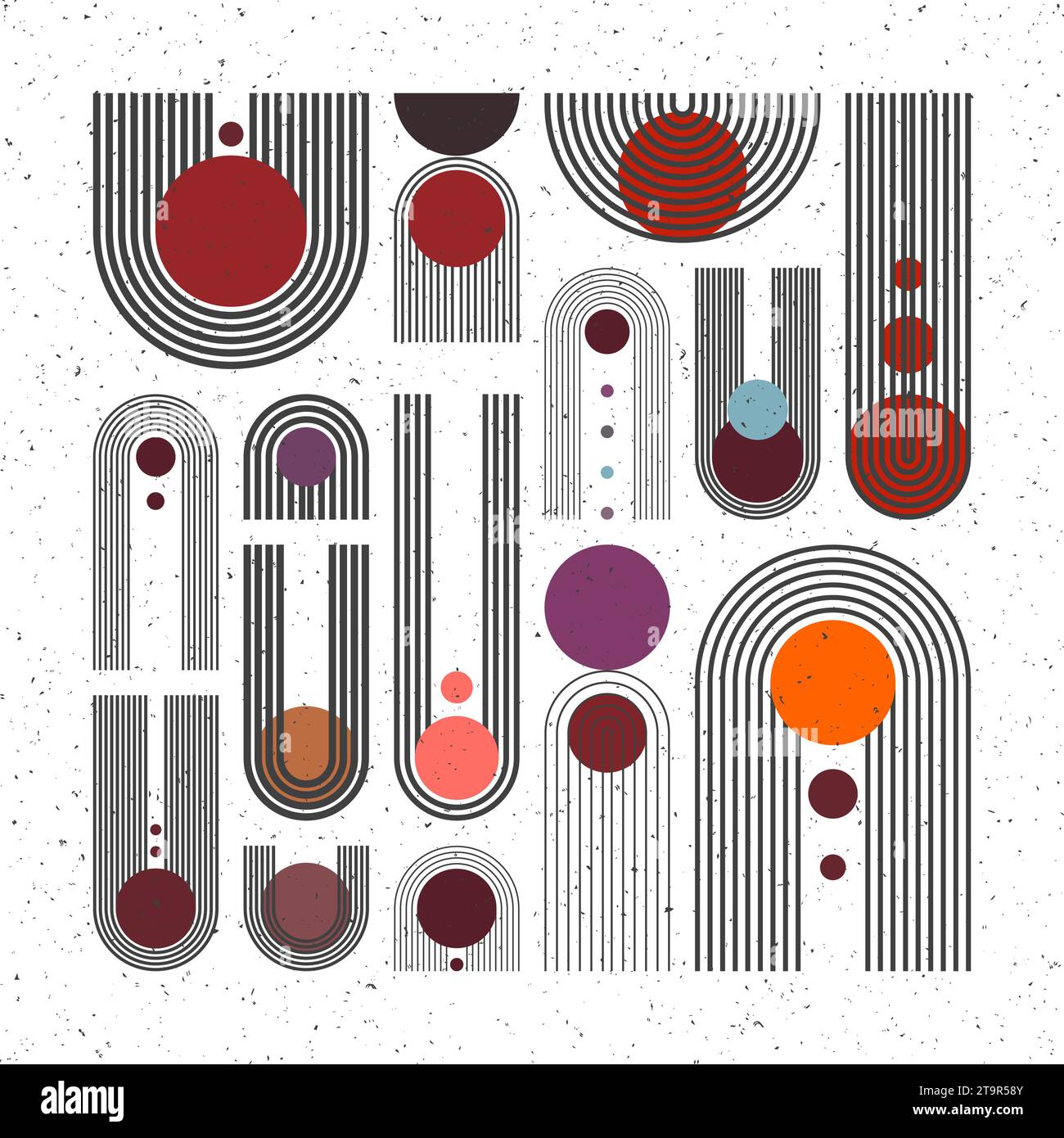 Mid century arch, circle elements, modern geometric shapes with grunge ...
