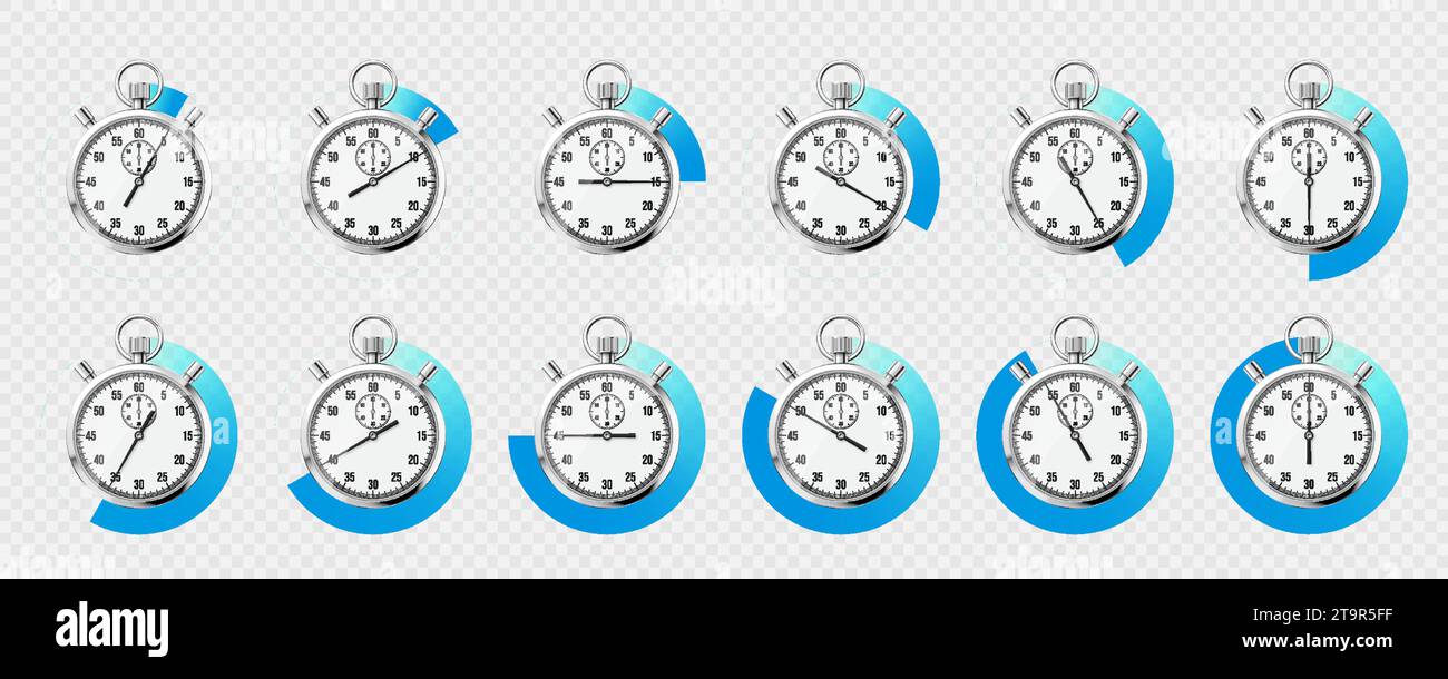Realistic classic stopwatch. Shiny metal chronometer, time counter with ...
