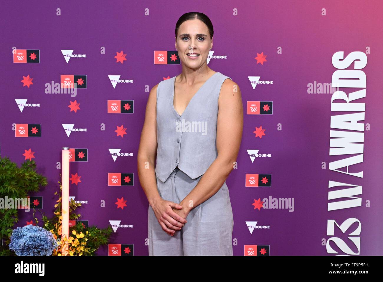 Jasmine Garner of North Melbourne arrives during the 2023 AFLW W Awards ...