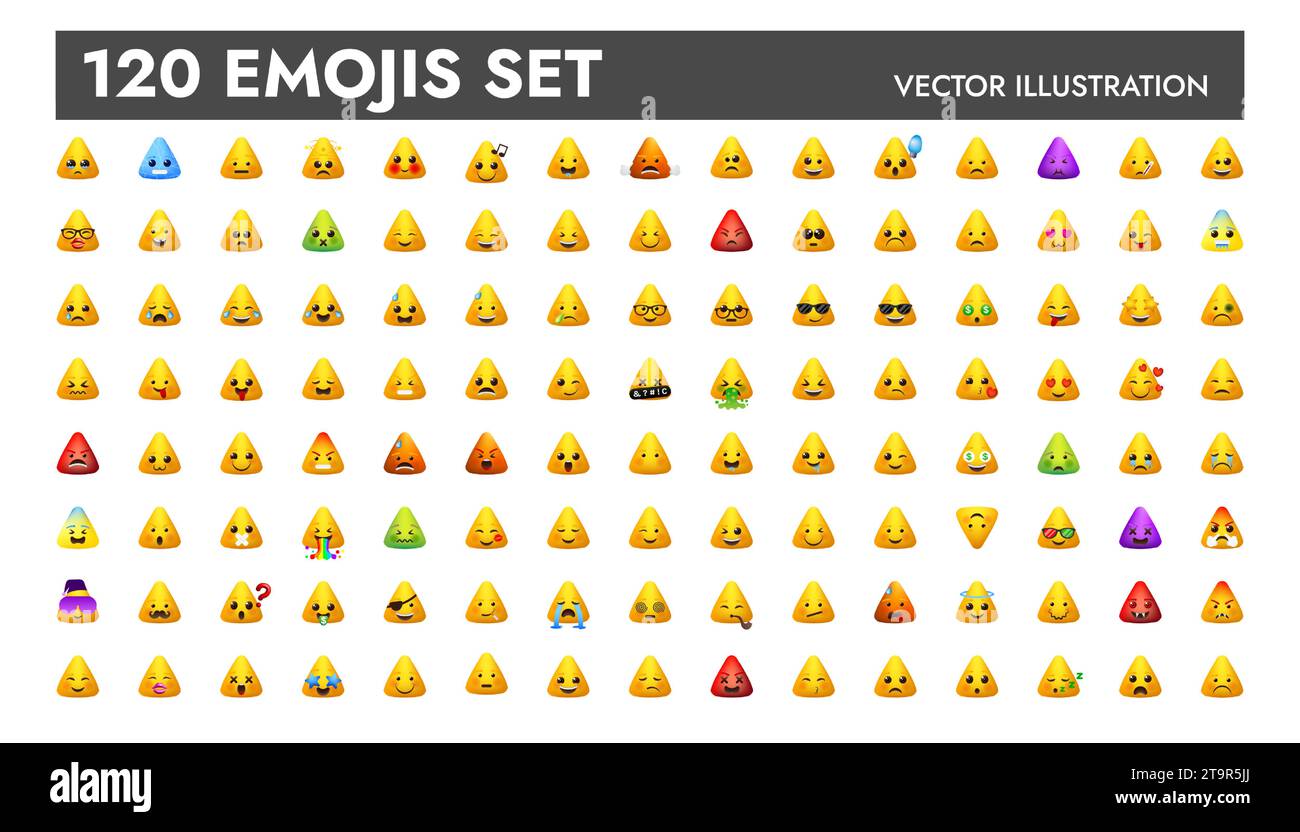Big yellow triangle emoji set vector illustration design Stock Vector ...