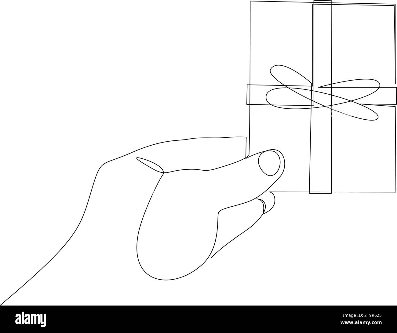 Human hand holding gift box continuous line drawing. One line art drawn ...