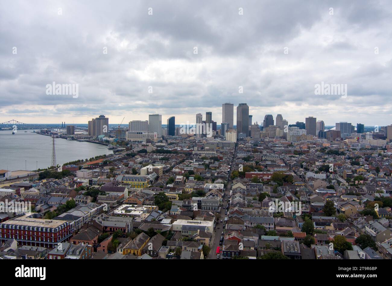 Aerial view of downtown New Orleans, Louisiana and the Mississippi ...