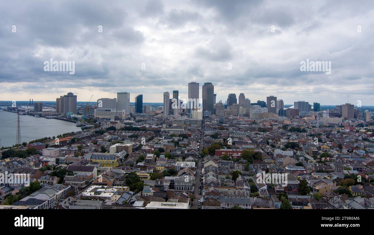 Aerial view of downtown New Orleans, Louisiana and the Mississippi ...