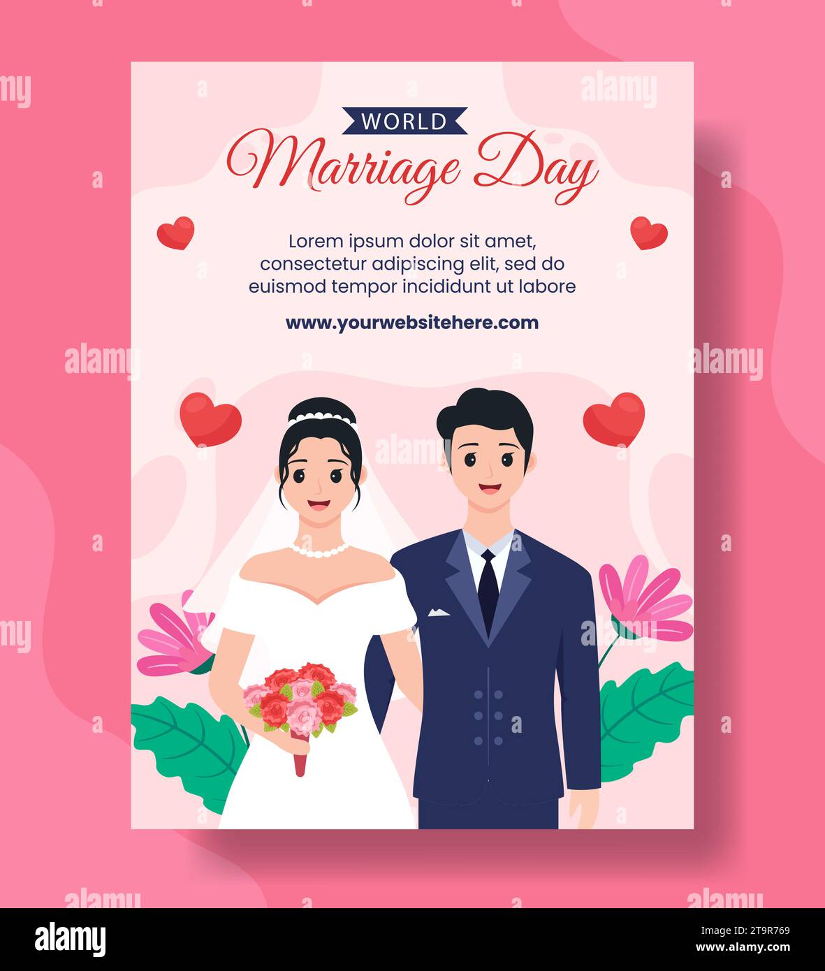 Marriage Day Vertical Poster Flat Cartoon Hand Drawn Templates ...