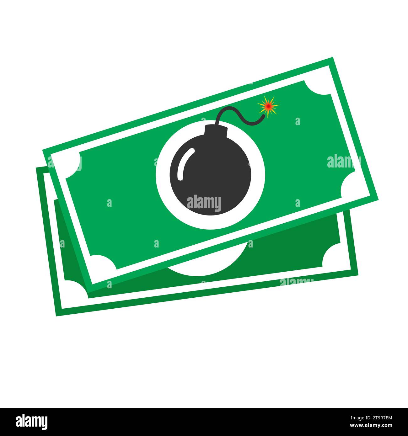 Cash icon with bobm sign. Banknote and bomb. Flat vector illustration ...