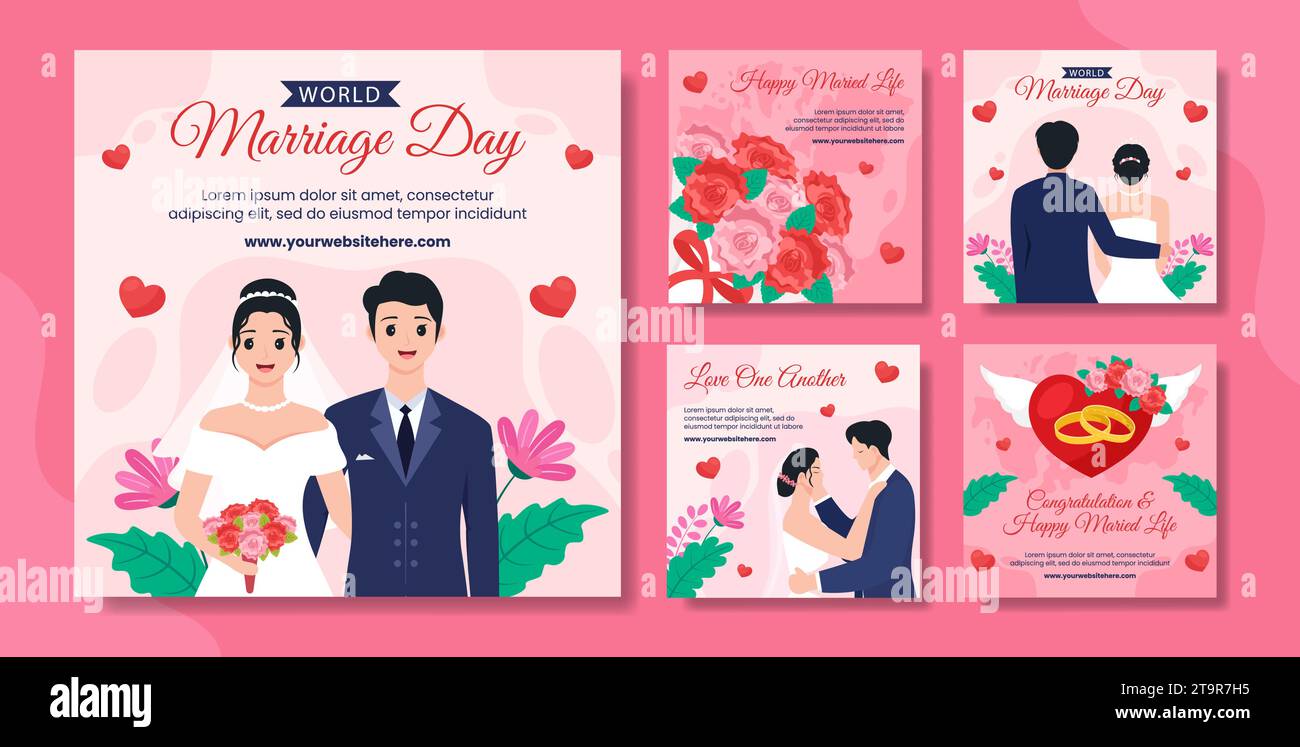 Marriage Day Social Media Post Flat Cartoon Hand Drawn Templates ...