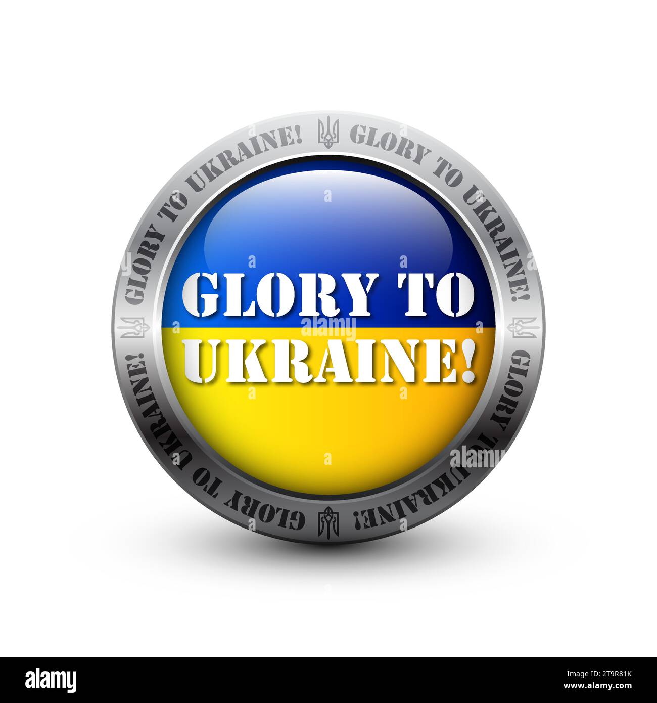 Glory to Ukraine round glossy badge. Ukrainian flag button. Flat vector ...