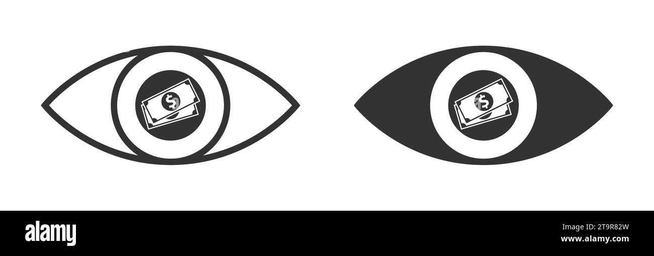 Eye with dollar icon. Paper dollar in the eye. Vector illustration ...