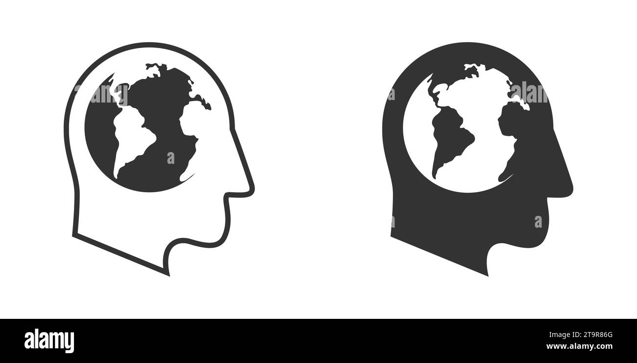 Earth planet icon in the human head. Vector illustration Stock Vector ...