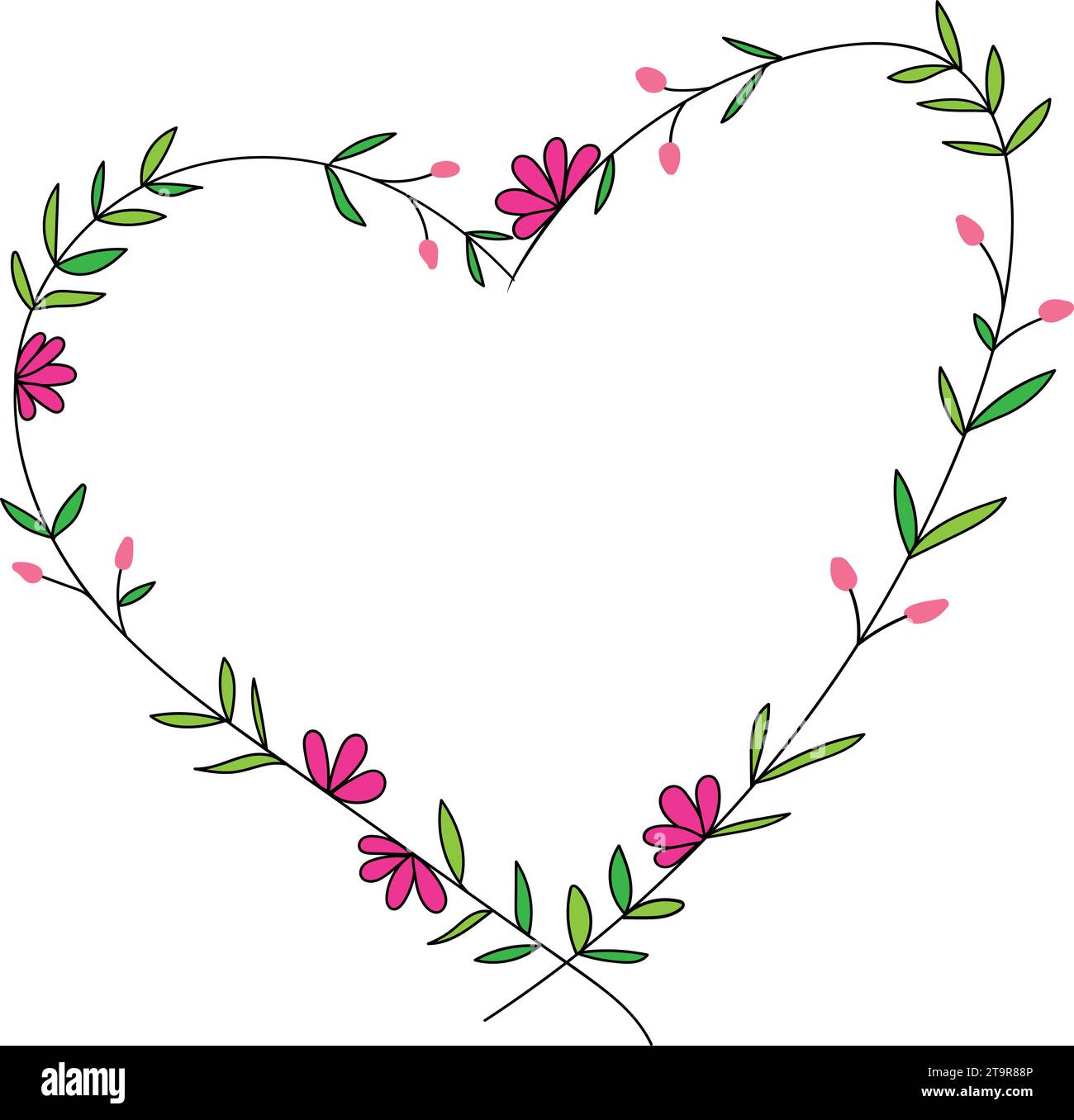 floral line art doodle frame for decoration, valentine day, diary ...