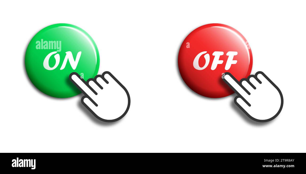 Click Hand Cursor With Buttons And Text On Off Clicking Hand On And