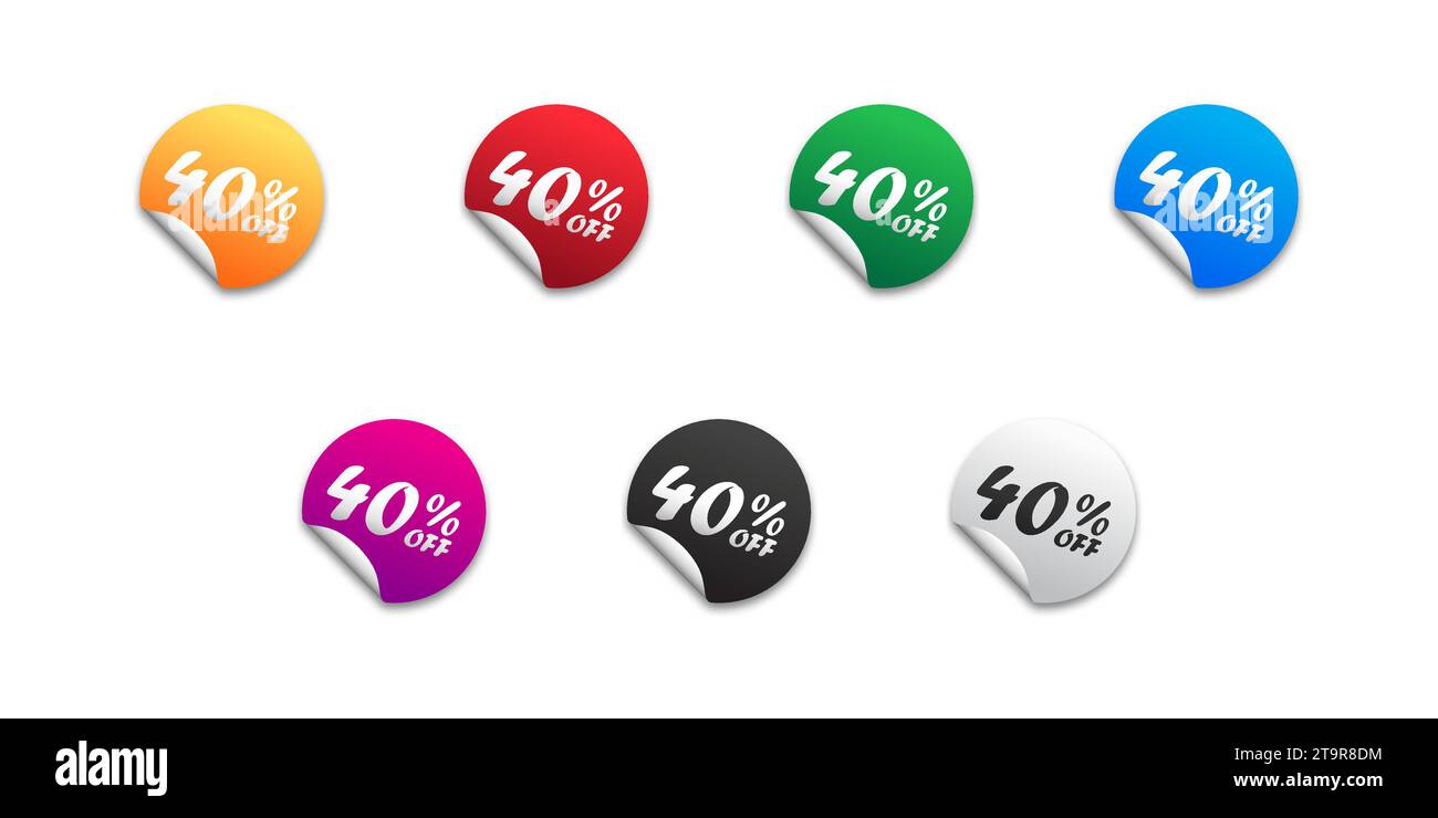 Sale sticker set with 40%. Label with 40 percent off. Flat vector ...
