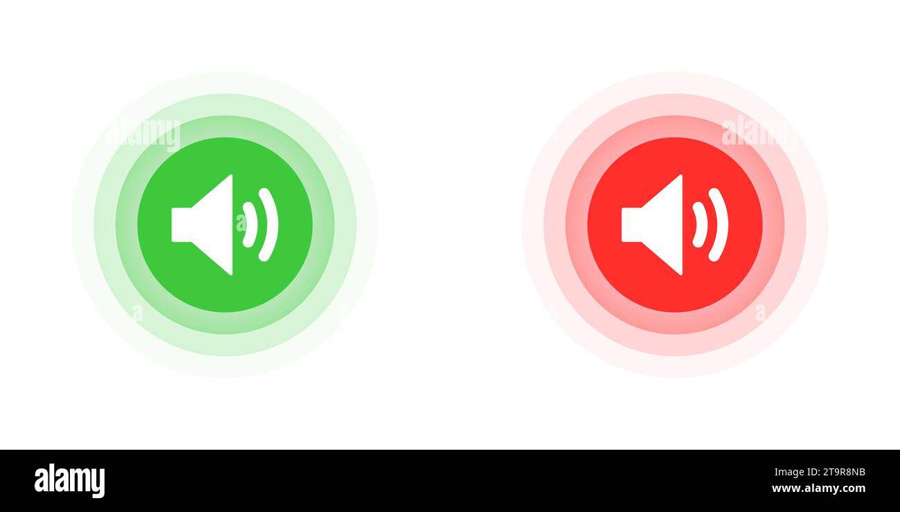 Speaker icons in green and red circle shape. Flat vector illustration ...