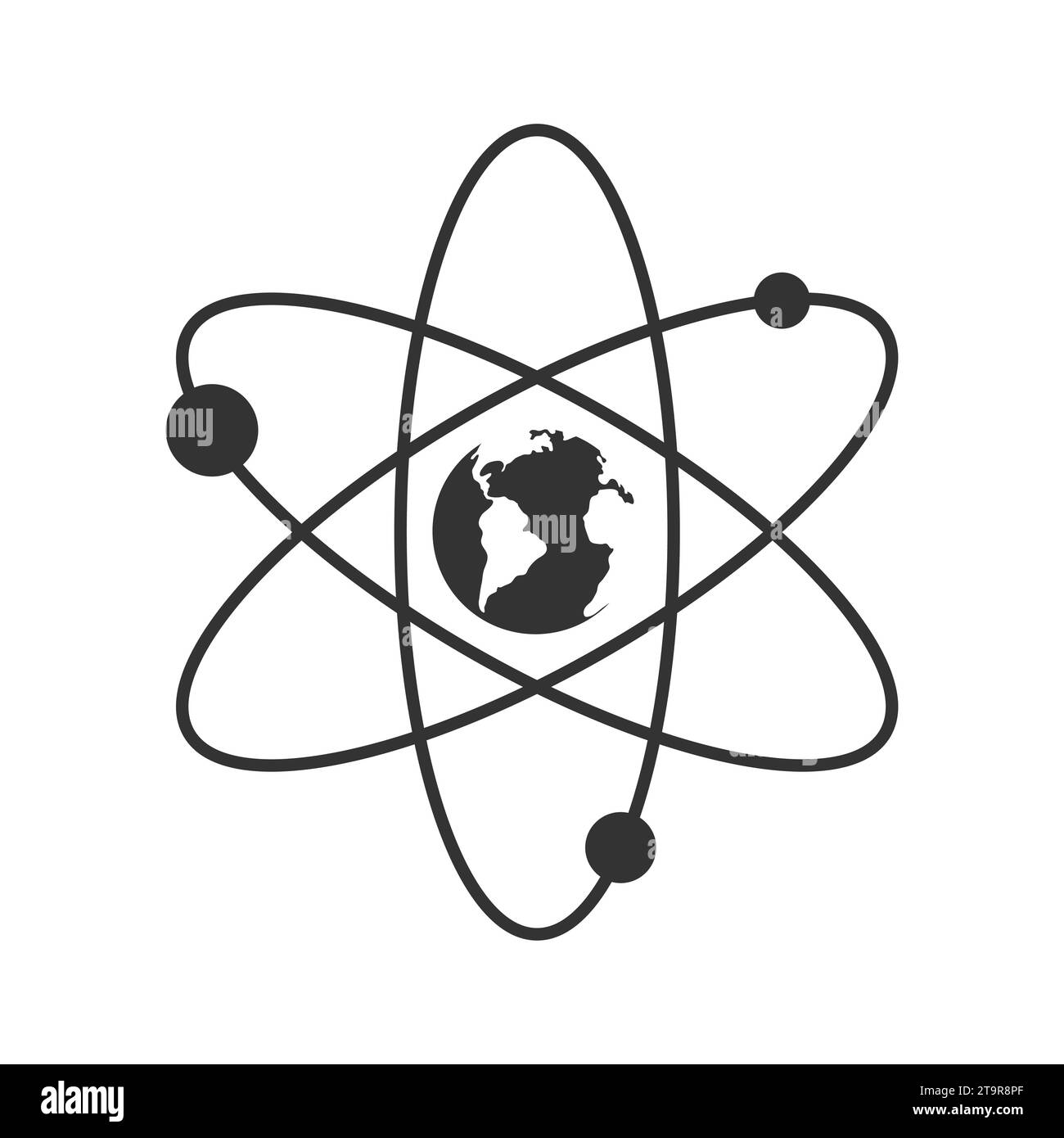 Atom icon with earth inside. Atom planet logo. Vector illustration ...