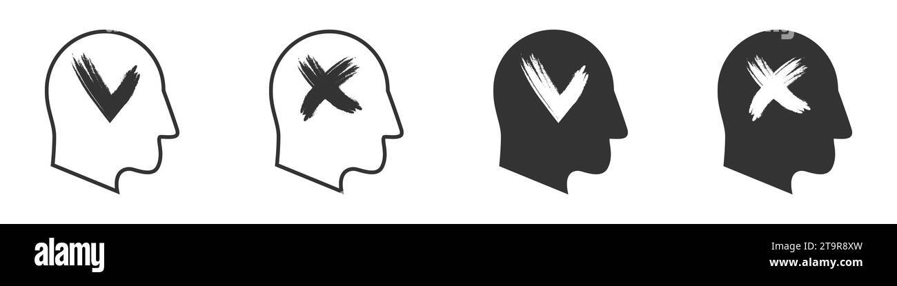 Human head with check mark and cross inside. Vector illustration Stock ...