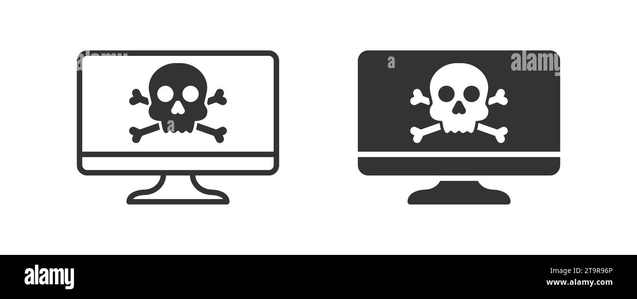 PC monitor icon with skull. Computer virus attack icon. Vector ...